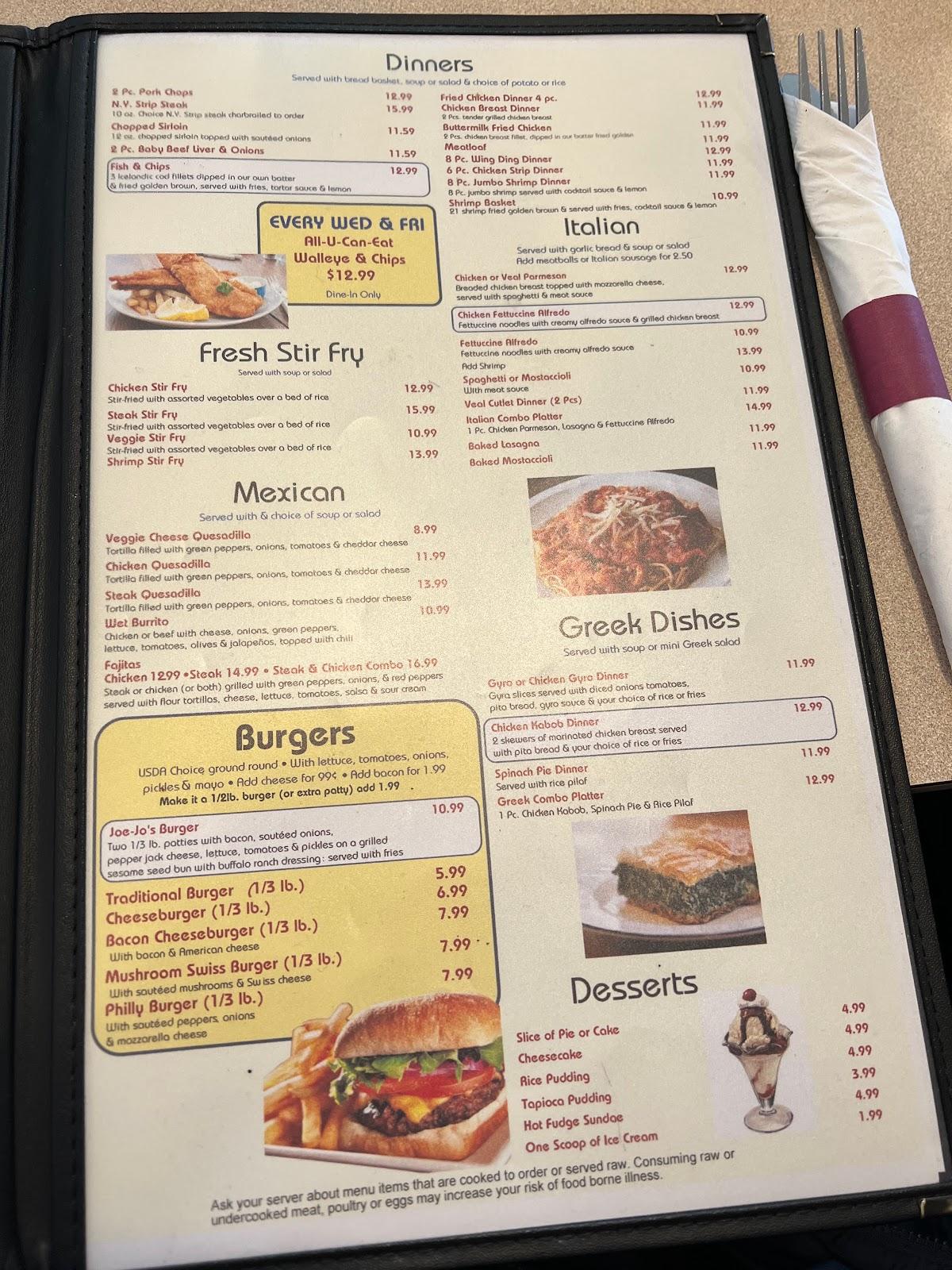 Menu at Joe Jo's restaurant, Shelby charter Township