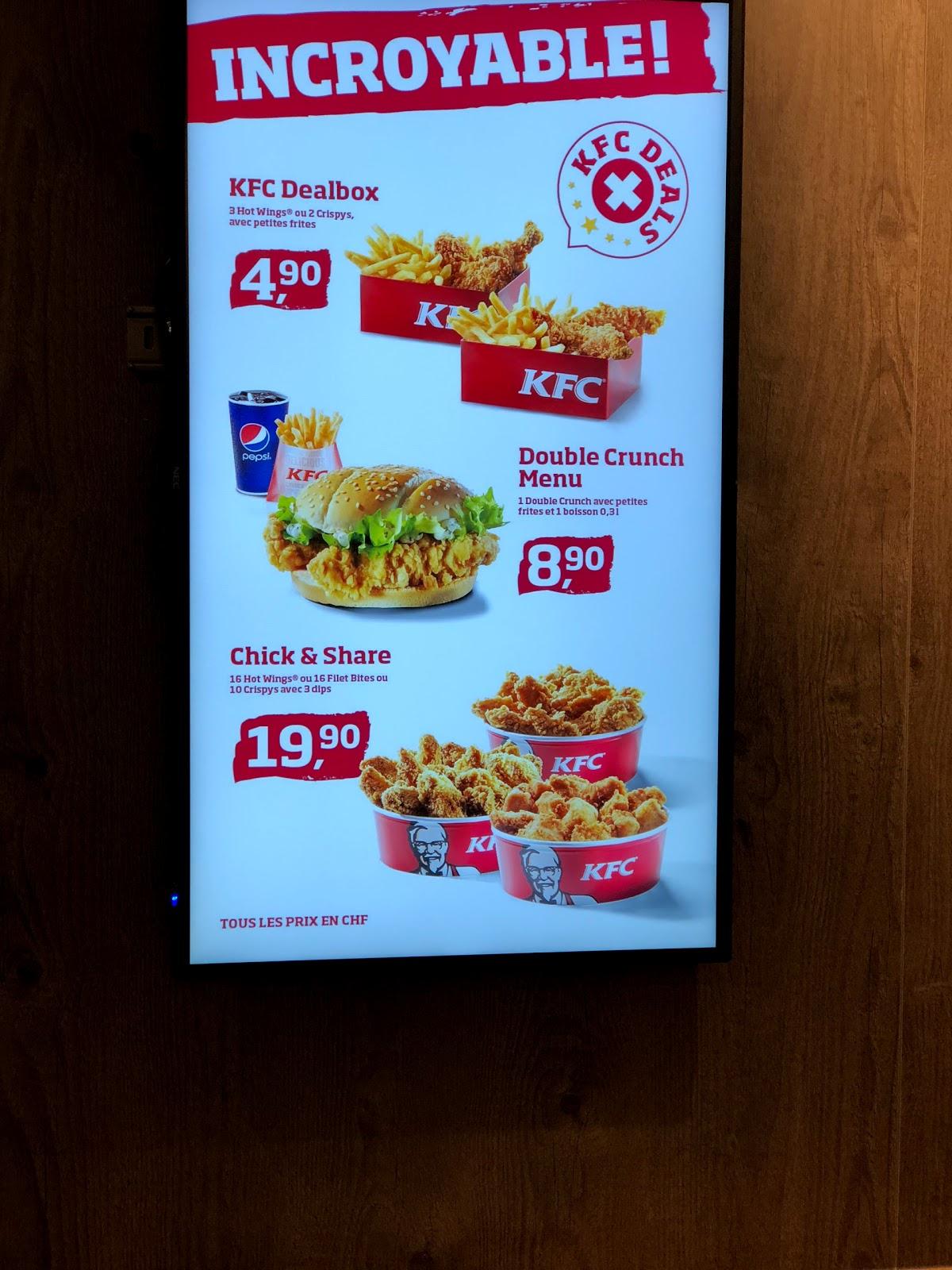 Menu da KFC, Ginevra, Les Cygnes