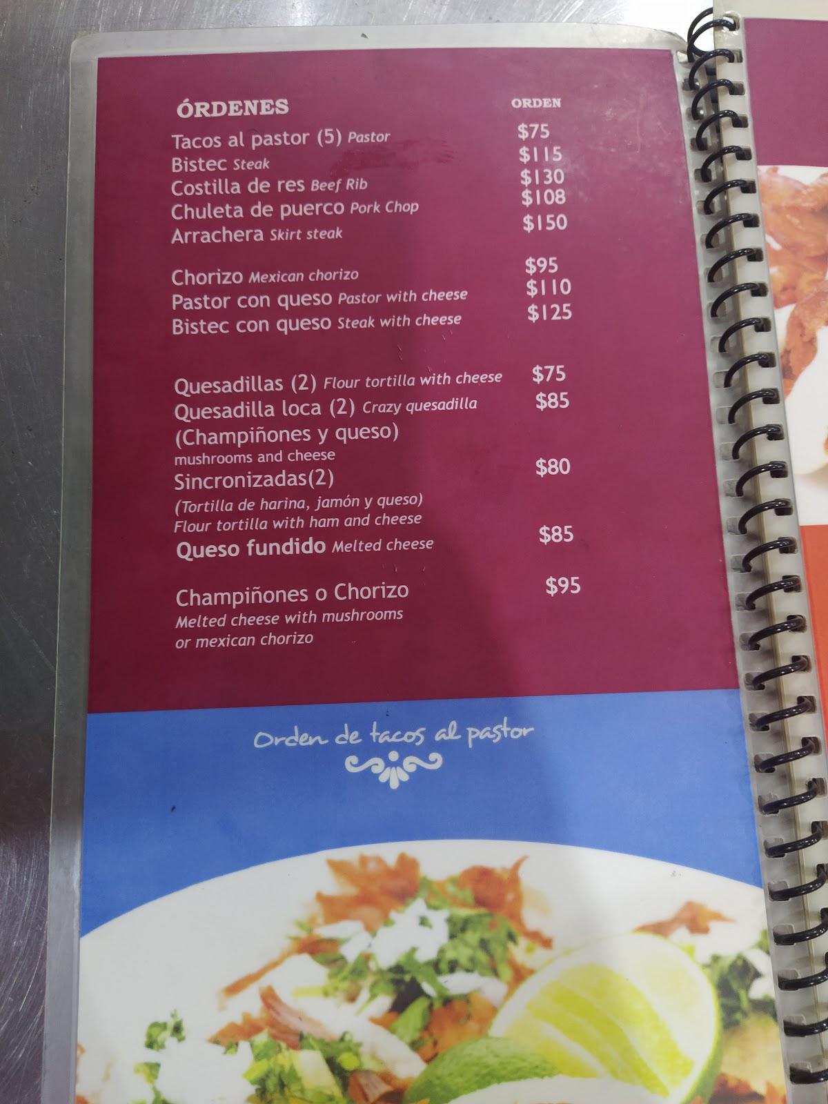 Carta del restaurante Los Tarascos-La Luna, Cancún, Avenida La Luna Mz ...