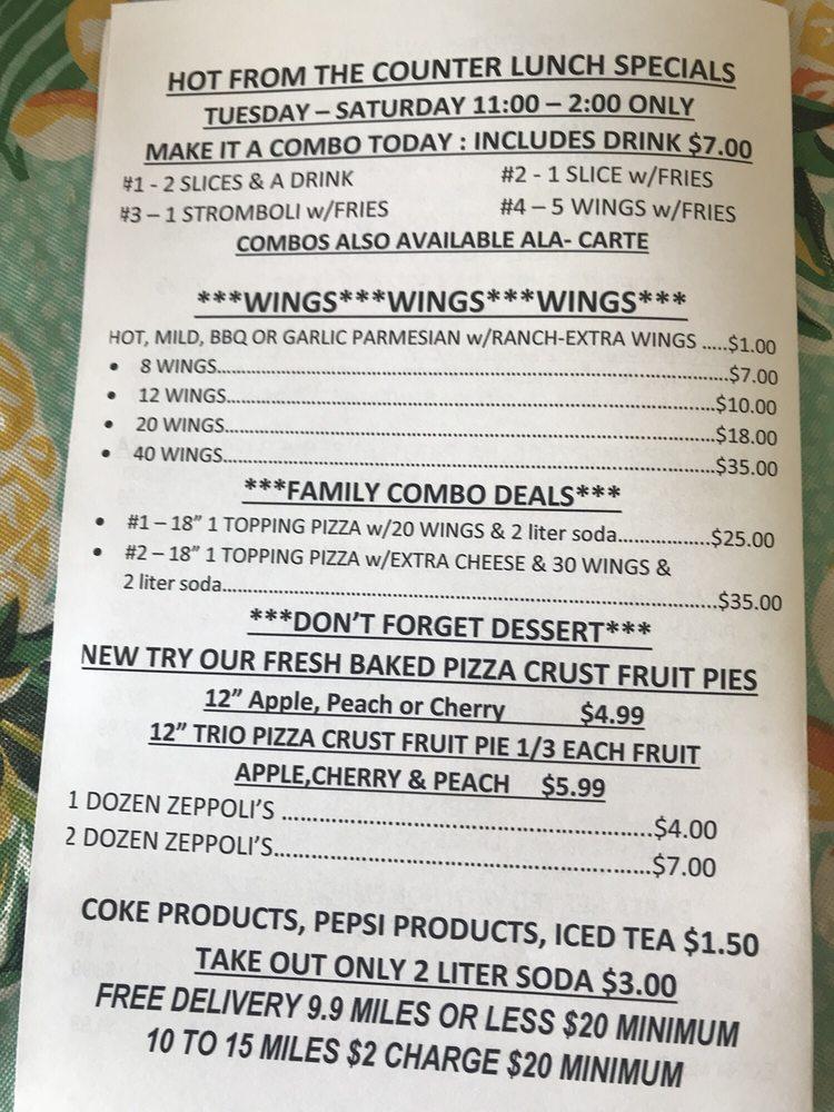 Menu at Original Vincent's New York Style Pizza Shop & Restaurant, Sebring