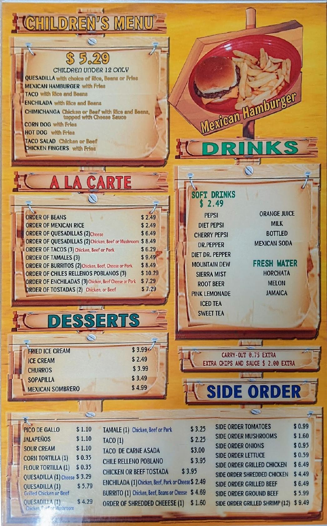 Menu at Popi’s Mexican Restaurant, Peculiar