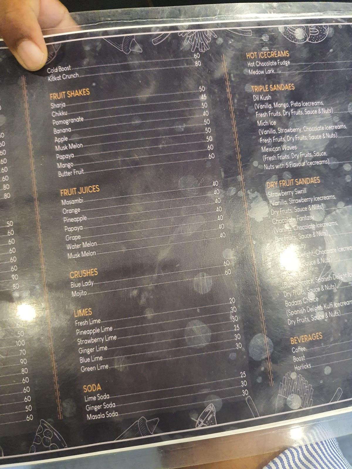 Menu at the burger shop, Bengaluru