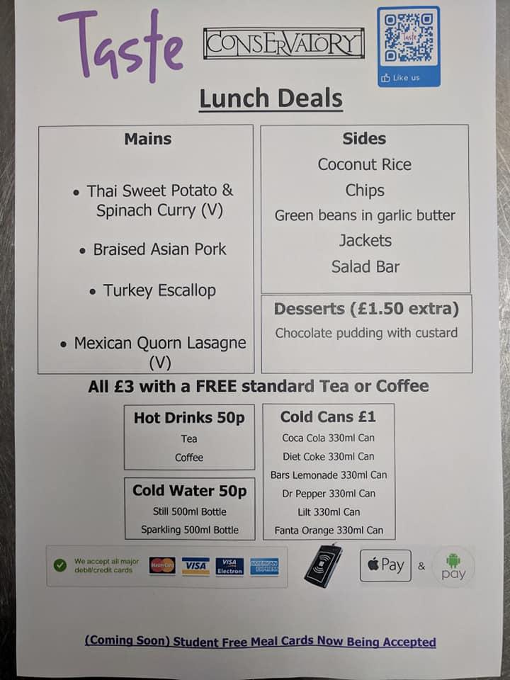 Menu at Taste Restaurant, Chesterfield