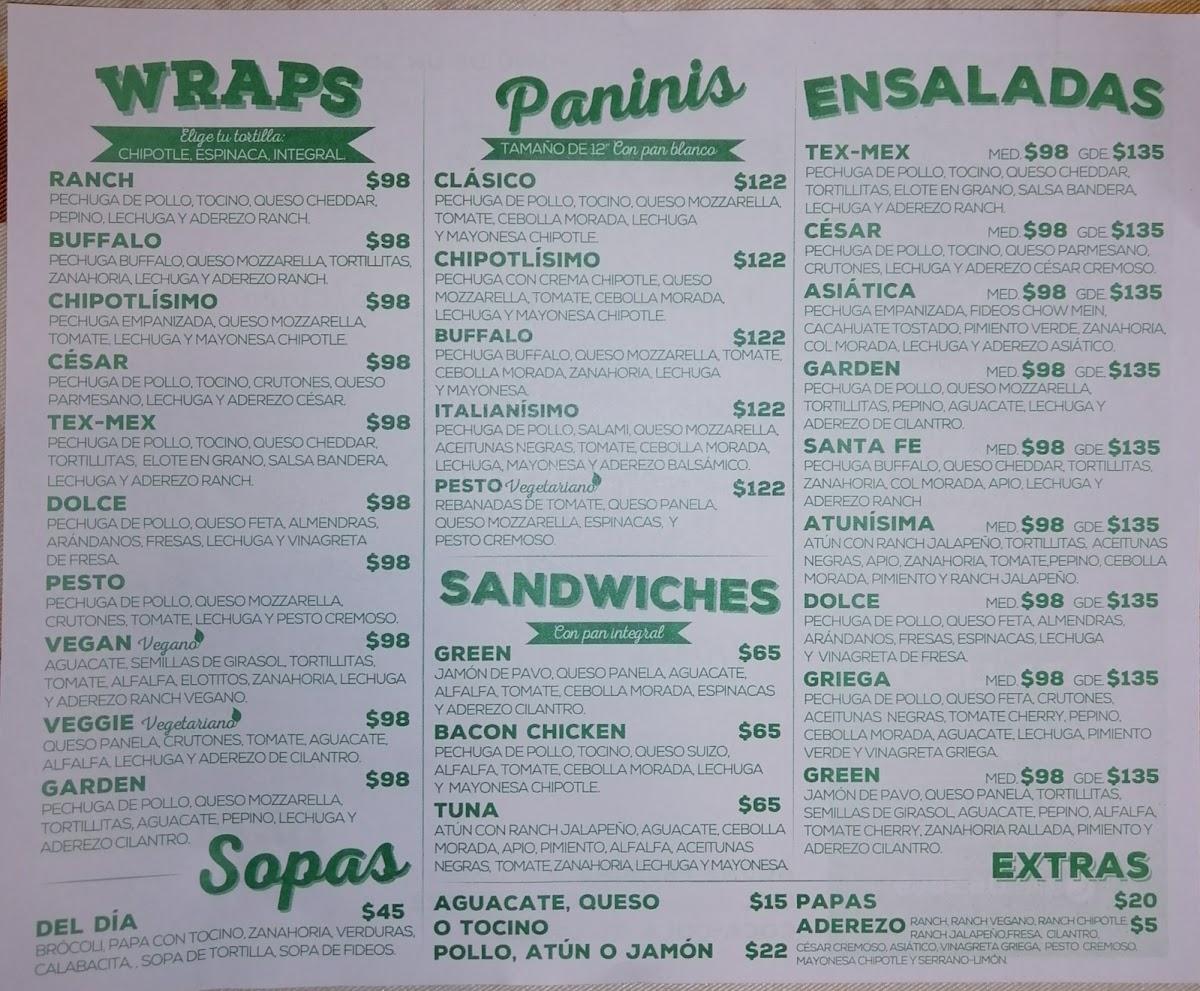 Carta del restaurante Wrapisimo, Mexicali, Calz. Manuel Gómez Morín 799