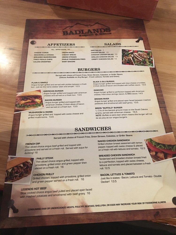 Menu at Badlands Saloon & Grille pub & bar, Wall