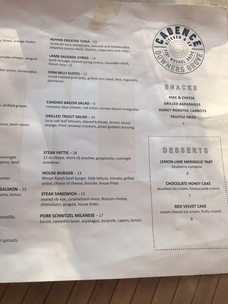 Menu at Cadence Kitchen & Co pub & bar, Downers Grove