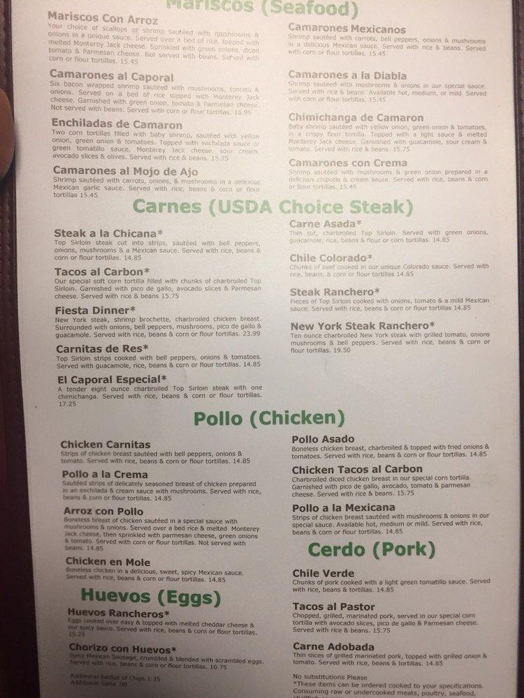 Menu at El Caporal Family Mexican Restaurant, Cañon City, Main St