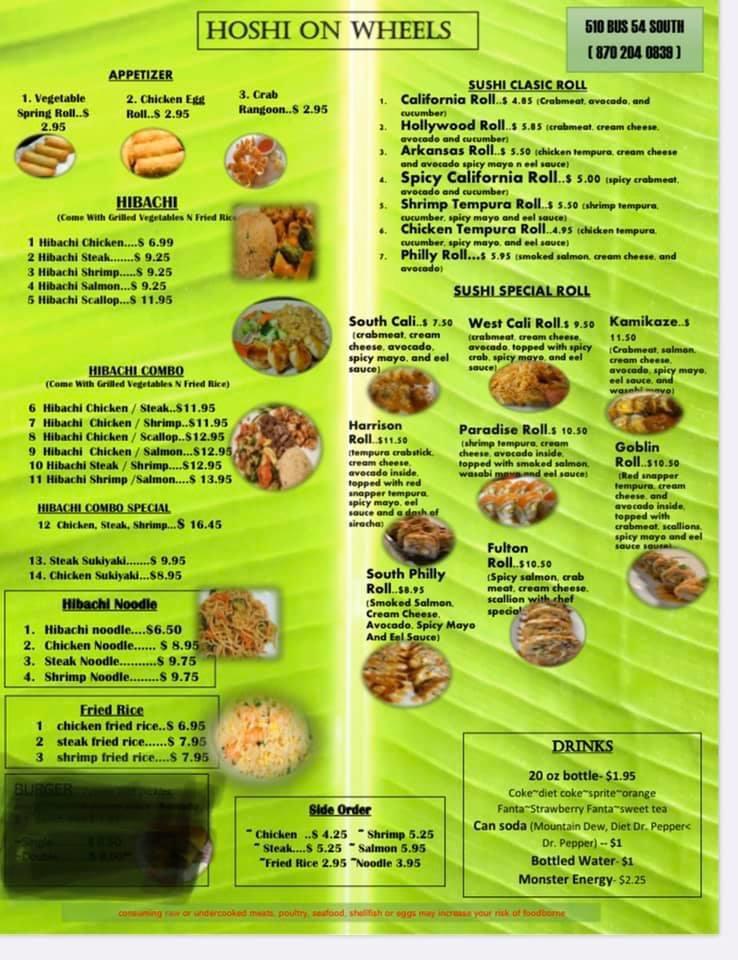 Menu at Hoshi Japanese Express Troy restaurant, Troy