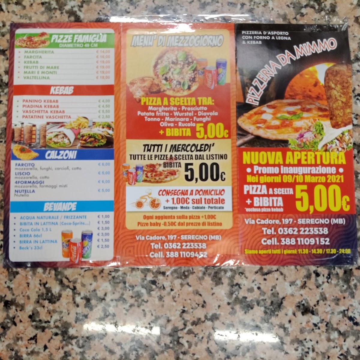 Menu da Pizzeria da Mimmo, Seregno
