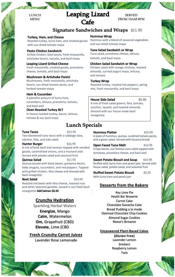 Menu at Leaping Lizard Cafe, Virginia Beach, Shore Dr