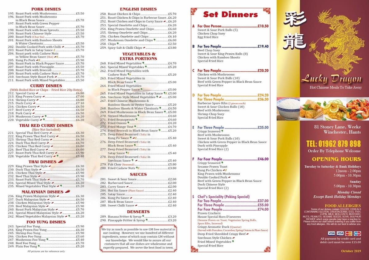 Menu at Lucky Dragon fast food, Winchester, 81 Stoney Ln