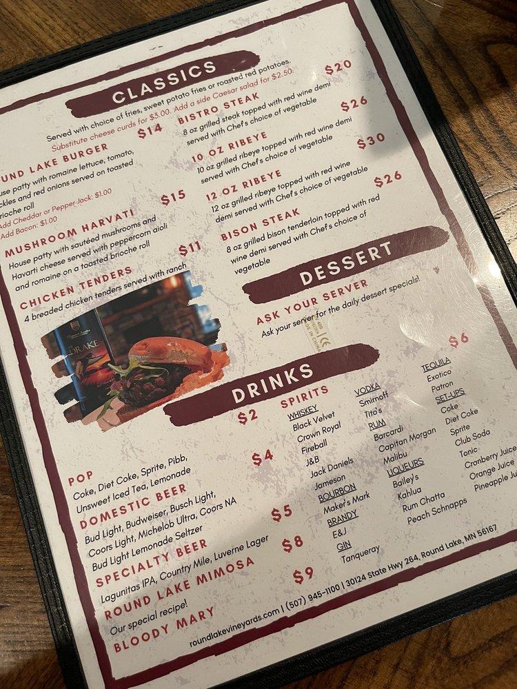 Menu at Round Lake Vineyards & Winery restaurant, Round Lake