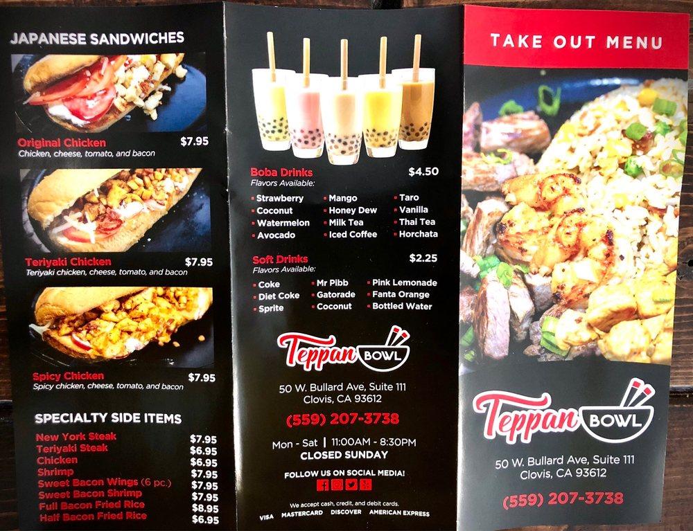 Menu at Teppan Bowl restaurant, Clovis