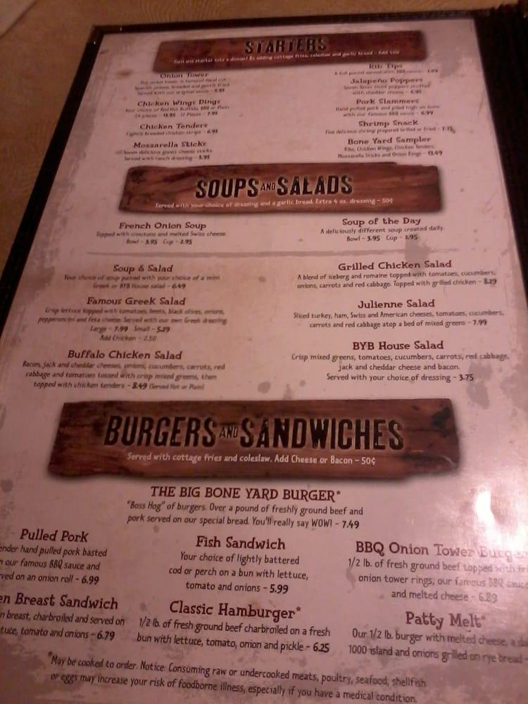Menu at The BoneYard Bar-B-Q, Dearborn Heights