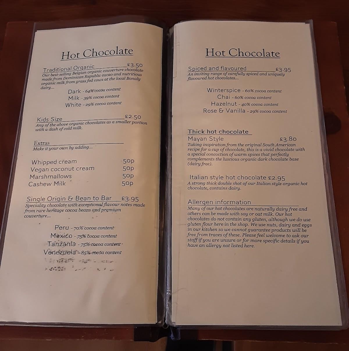 Menu at The Maytree cafe, Edinburgh