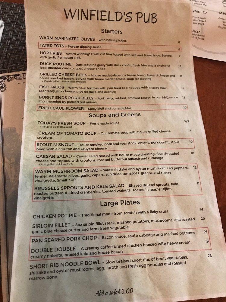 Menu at Winfield's Pub LLC, Buffalo