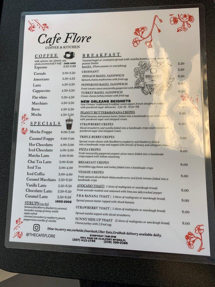 Menu at Cafe Flore, Fort Myers