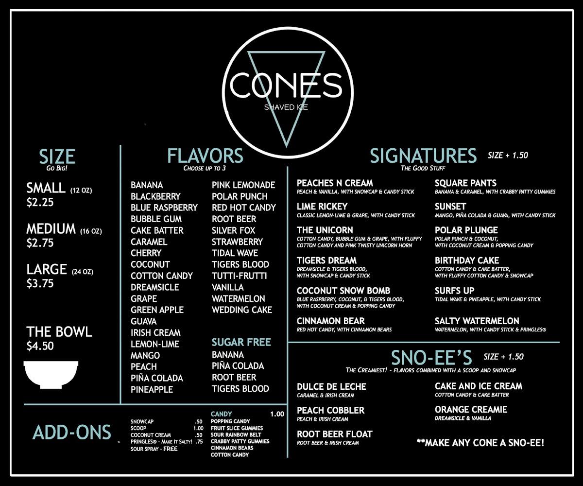 Menu at Cones Shaved Ice desserts, Cedar City