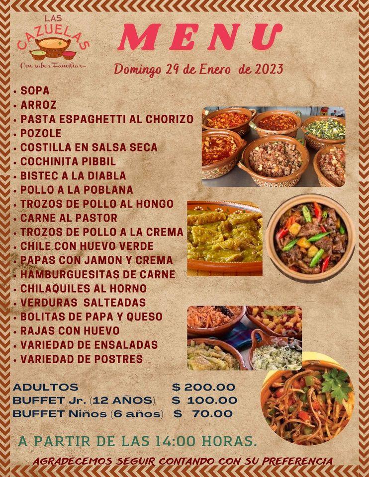 Menu at Las Cazuelas Hueyapan Puebla restaurant, Hueyapan