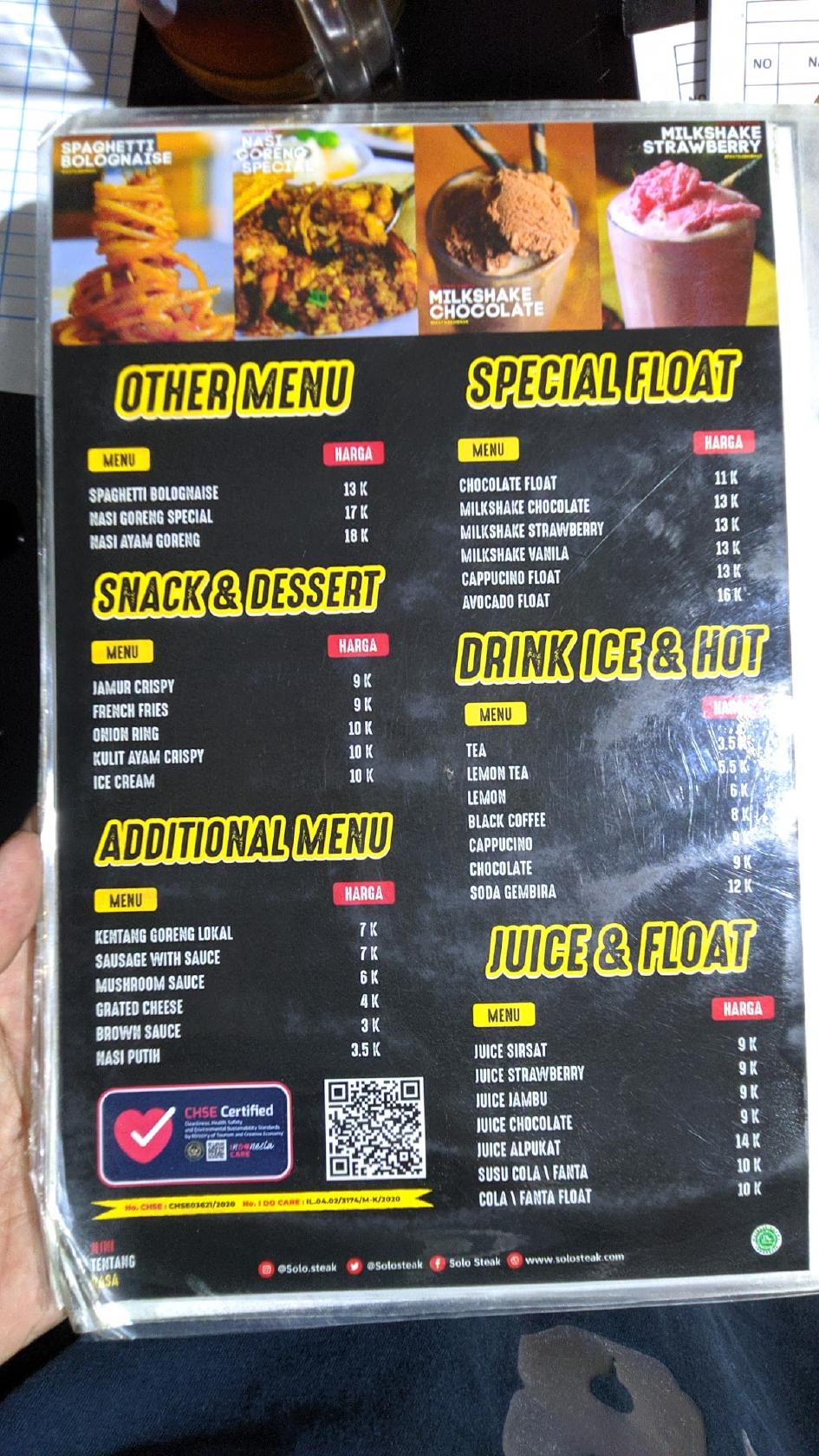 Menu at Solo Steak Matesih "5" restaurant, Karanganyar