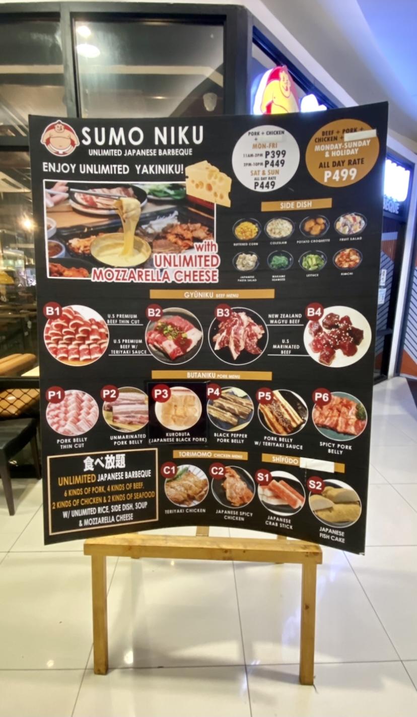 Menu at Sumo Niku SM Manila restaurant, Manila