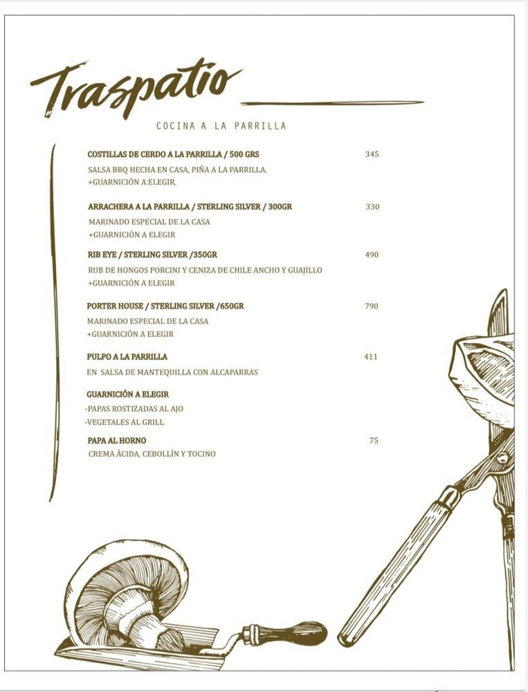 Menu at Traspatio steakhouse, San José del Cabo