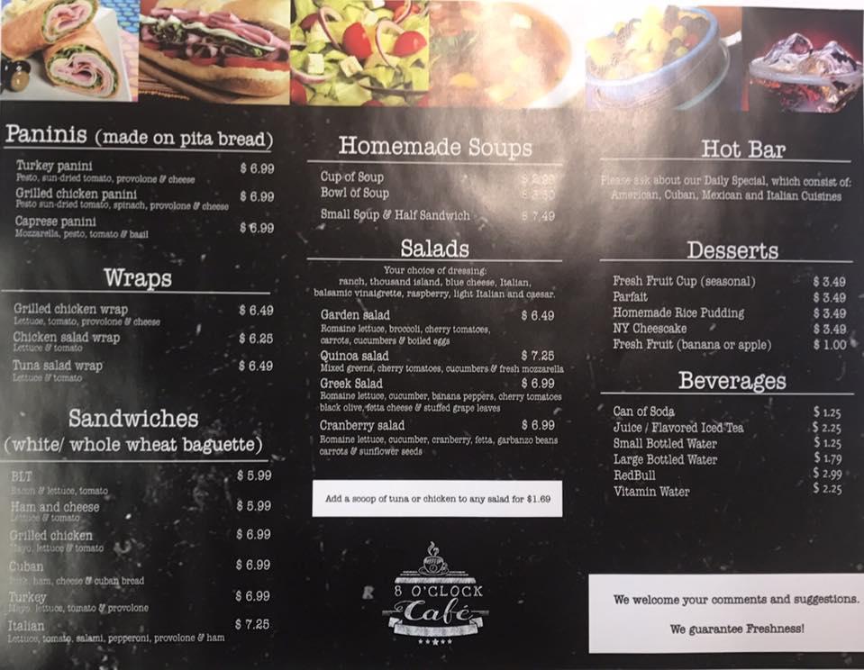 Menu at 8 O'clock cafe, Plantation, S Pine Island Rd #148