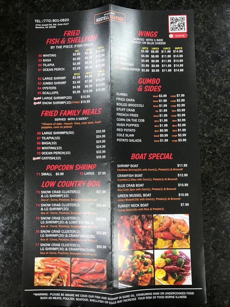 Menu at Austell Seafood Market restaurant, Marietta