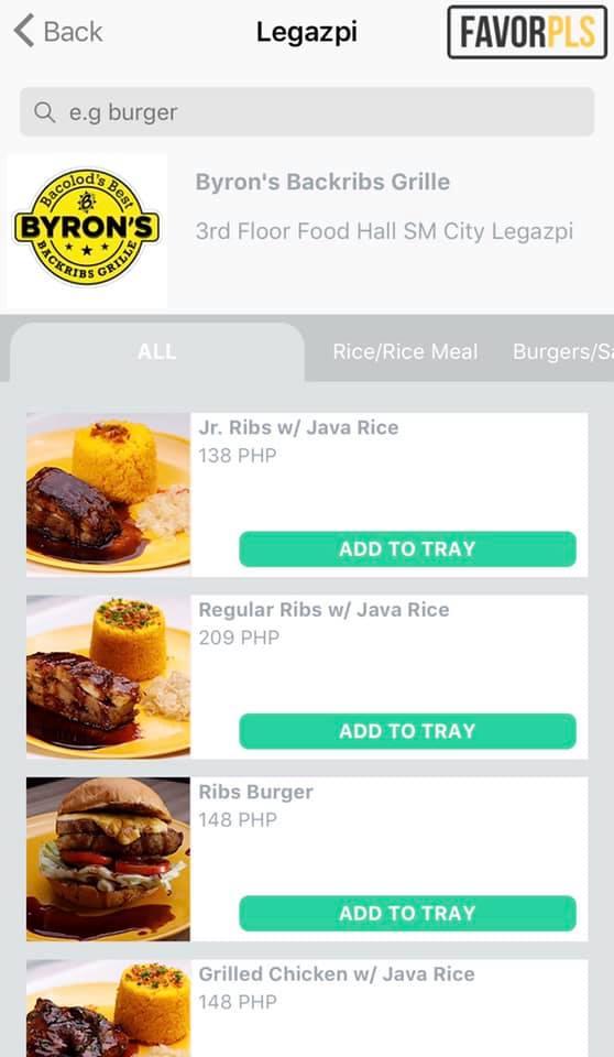 Menu at BYRON'S Back Ribs Grille restaurant, Legazpi City