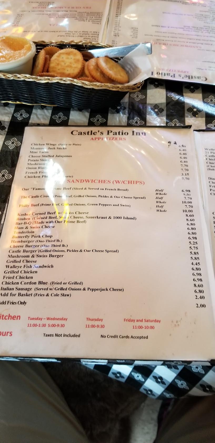 Menu at Castle's Patio Inn pub & bar, Peoria