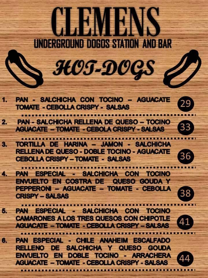 Carta del restaurante Clemens Dogos, Mazatlán, Av. Camarón Sabalo 4480