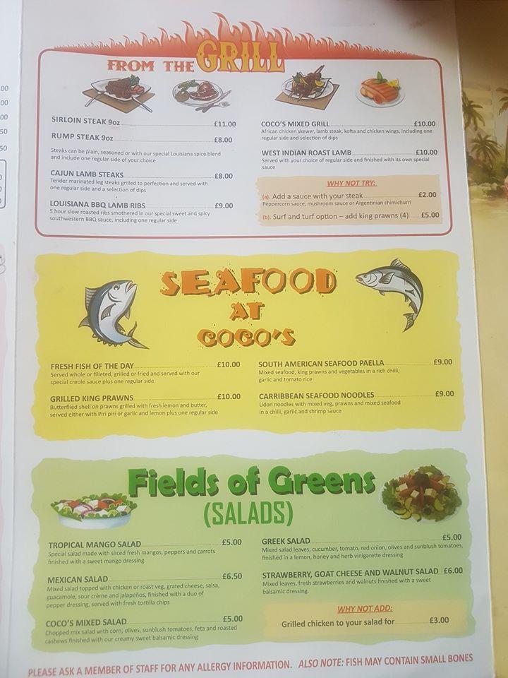 Menu at Coco's Soul Food cafe, Preston