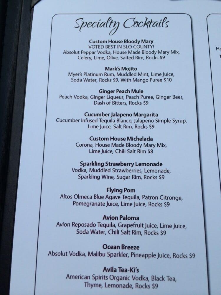 Menu at Custom House restaurant, Avila Beach