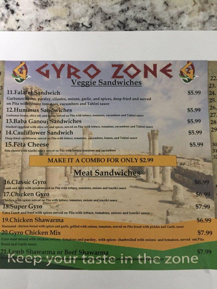 Menu at Gyro Zone restaurant, University Place