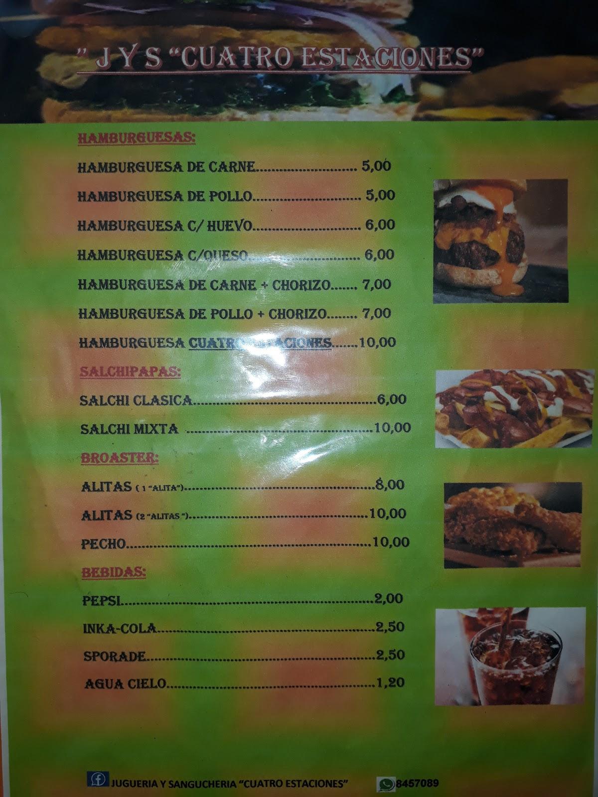 Carta del café Jugueria Y Sangucheria CUATRO ESTACIONES, Los Olivos