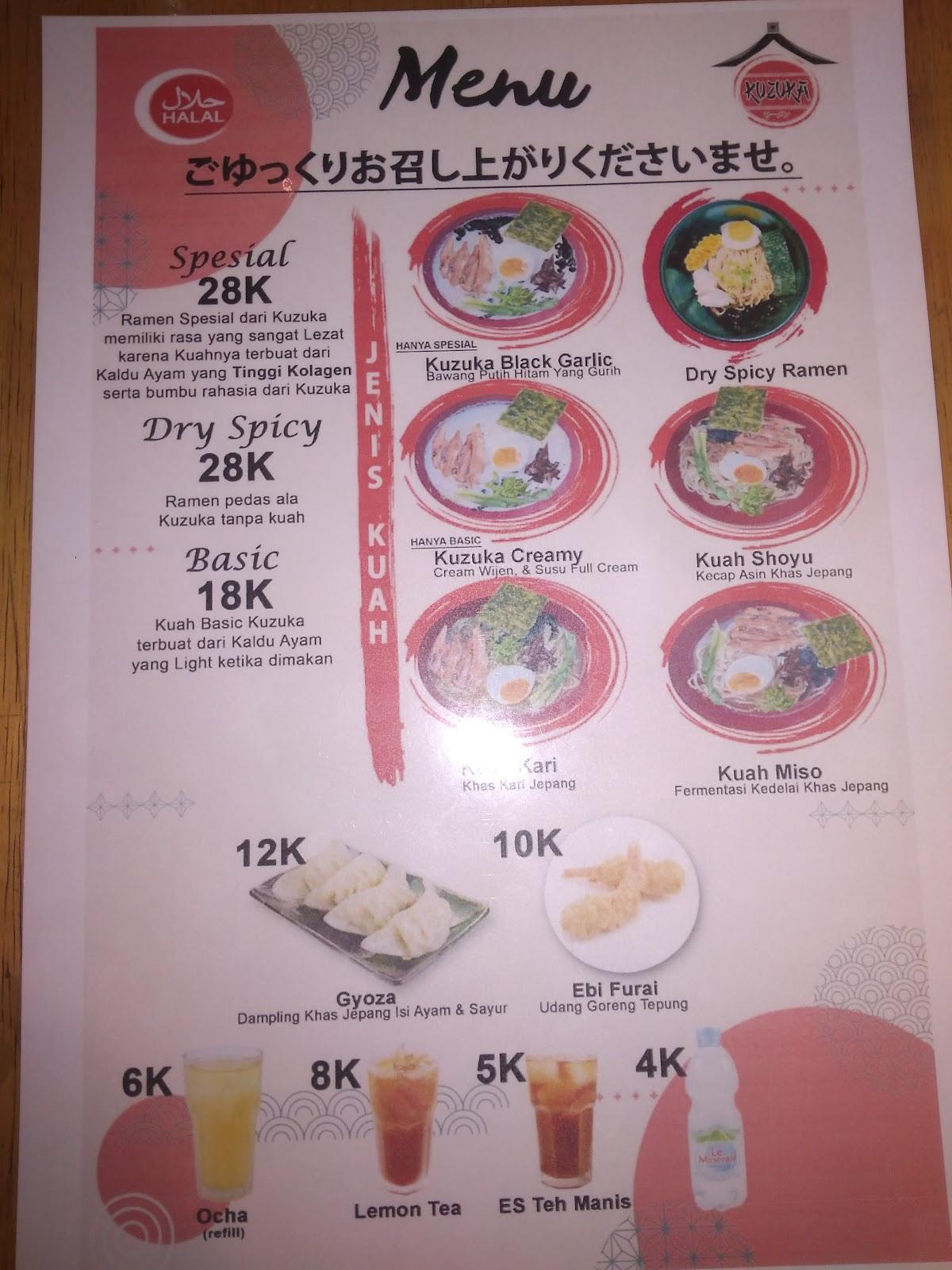 Carta del restaurante Kuzuka Ramen Jatiwaringin, Bekasi
