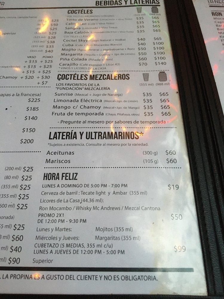 Menu at La Negrita Cantina pub & bar, Merida, Calle 62 esquina