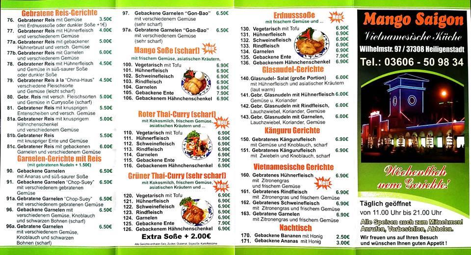 Speisekarte von Mango Saigon restaurant, Heilbad Heiligenstadt