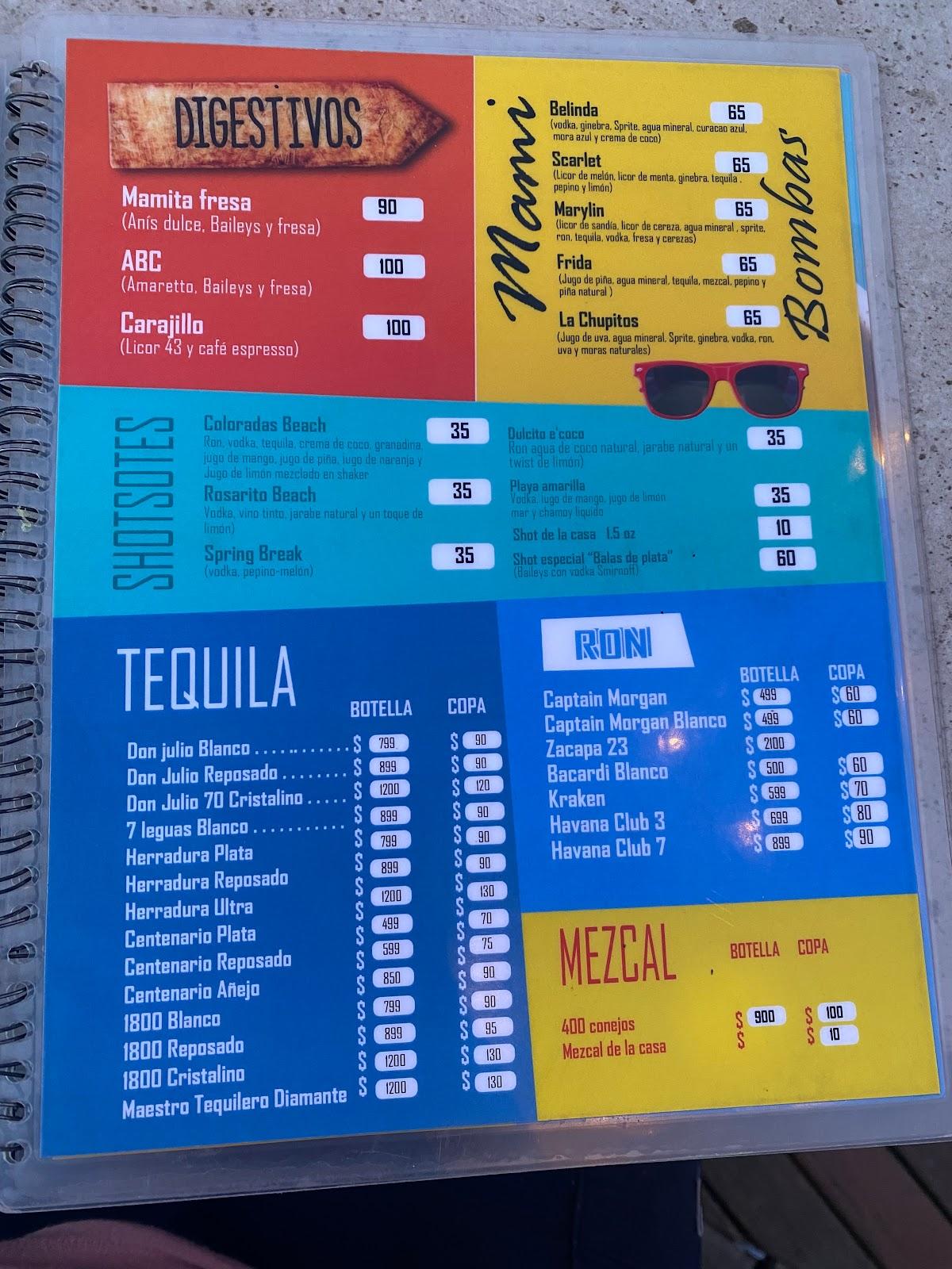 Carta del pub y bar Playa Mamitas, Aguascalientes