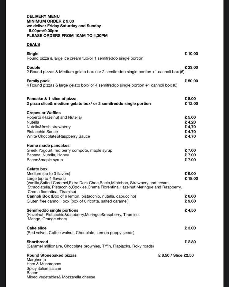Carta del café Roberto, York