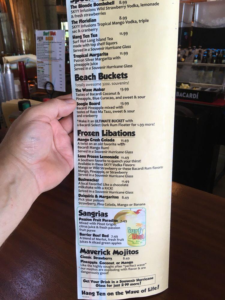 Menu at Surf Hut restaurant, Destin