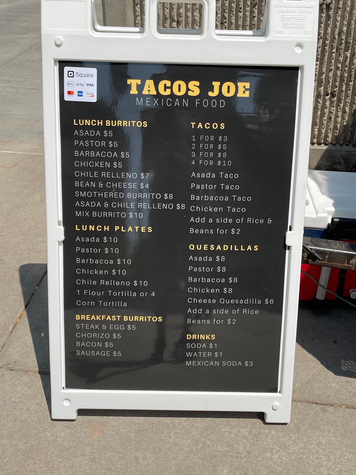 Menu at Tacos Joe Mexican Food restaurant, Denver