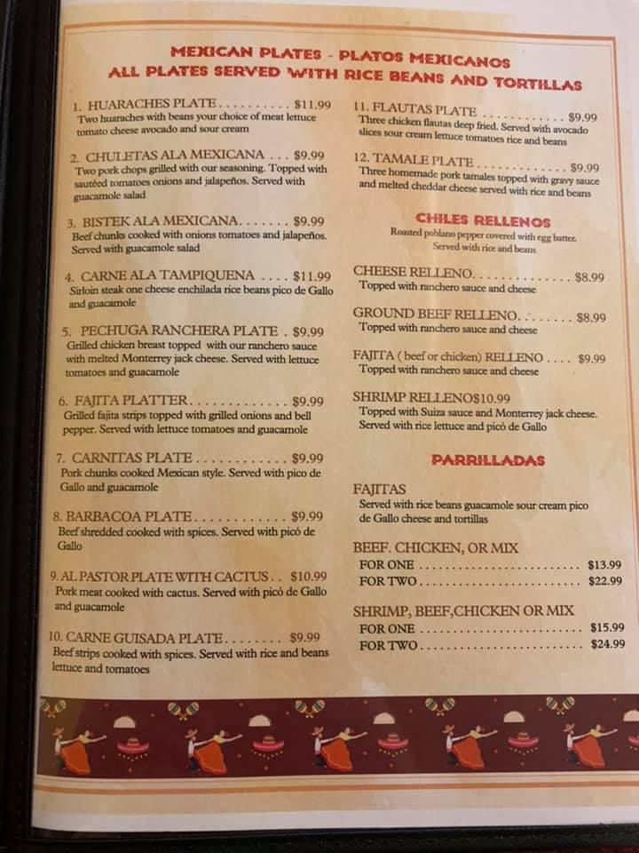 Menu at Taqueria Los Huaraches restaurant, Lockhart, Pancho St