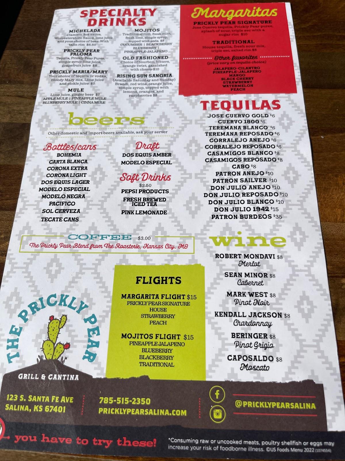 Menu at Prickly Pear Grill and Cantina restaurant, Salina