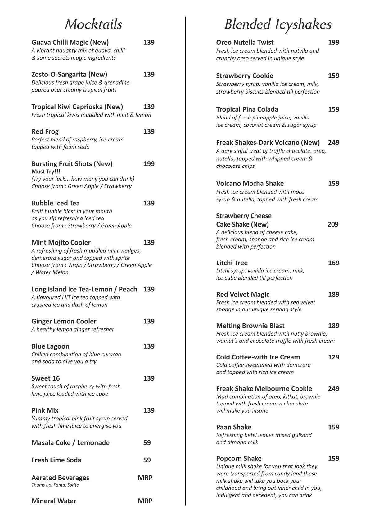 Menu at The Roasters, Silvassa