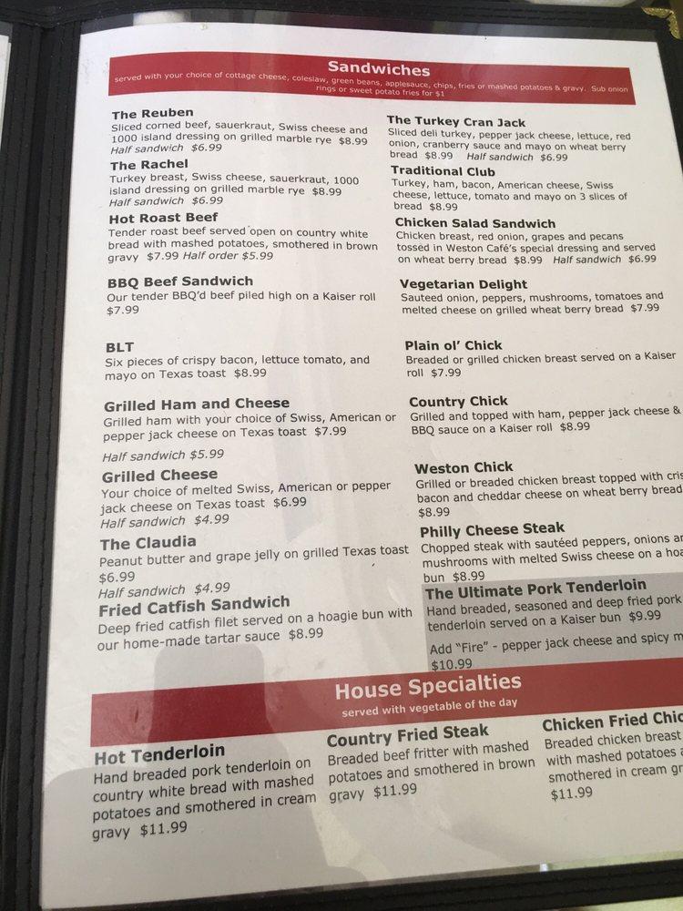 Menu at Weston Cafe, Weston, 407 Main St
