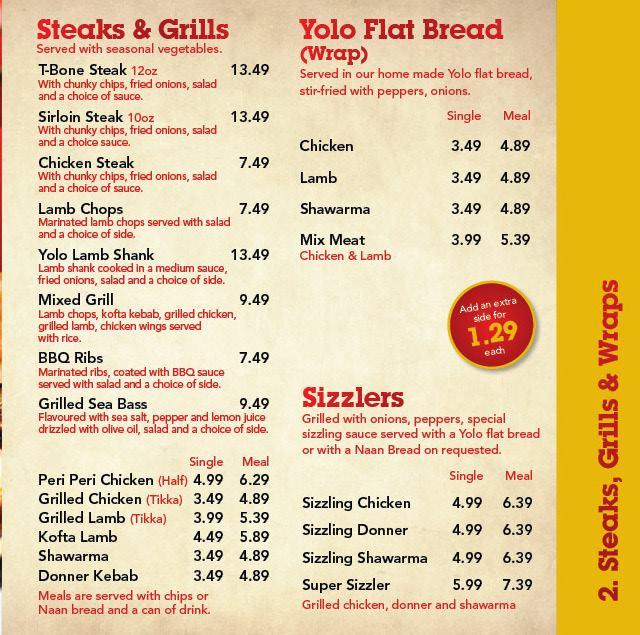 Menu at Yolo Grills & Steaks restaurant, Birmingham
