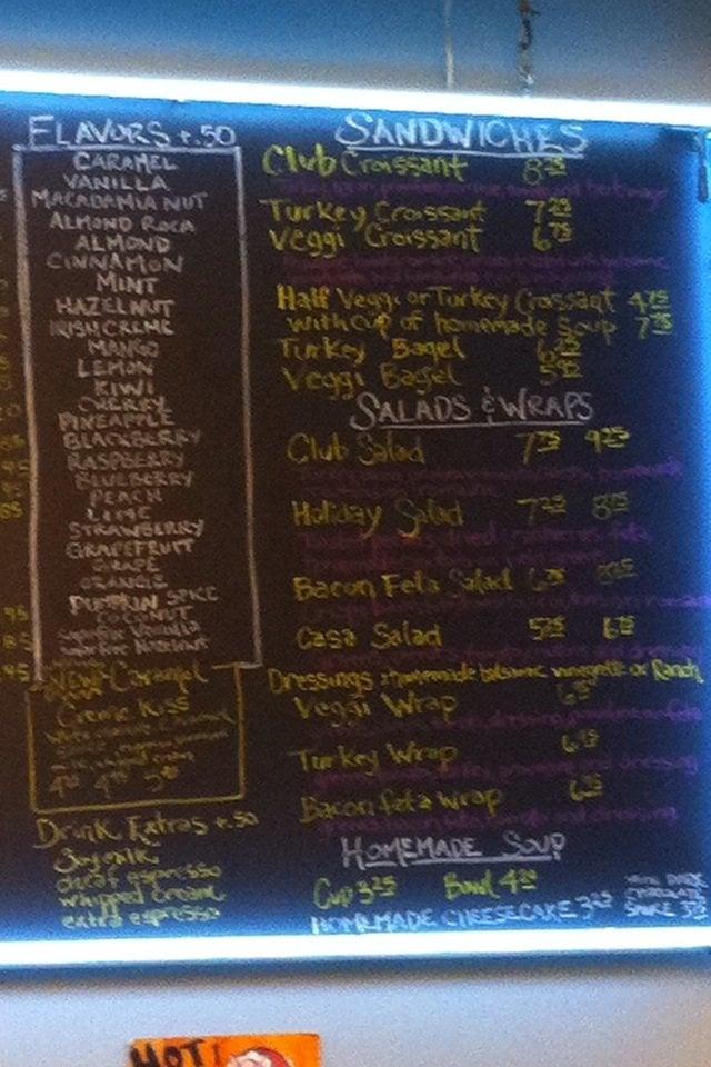 Menu at Caffè Casa cafe, Kalamazoo, 128 S Kalamazoo Mall