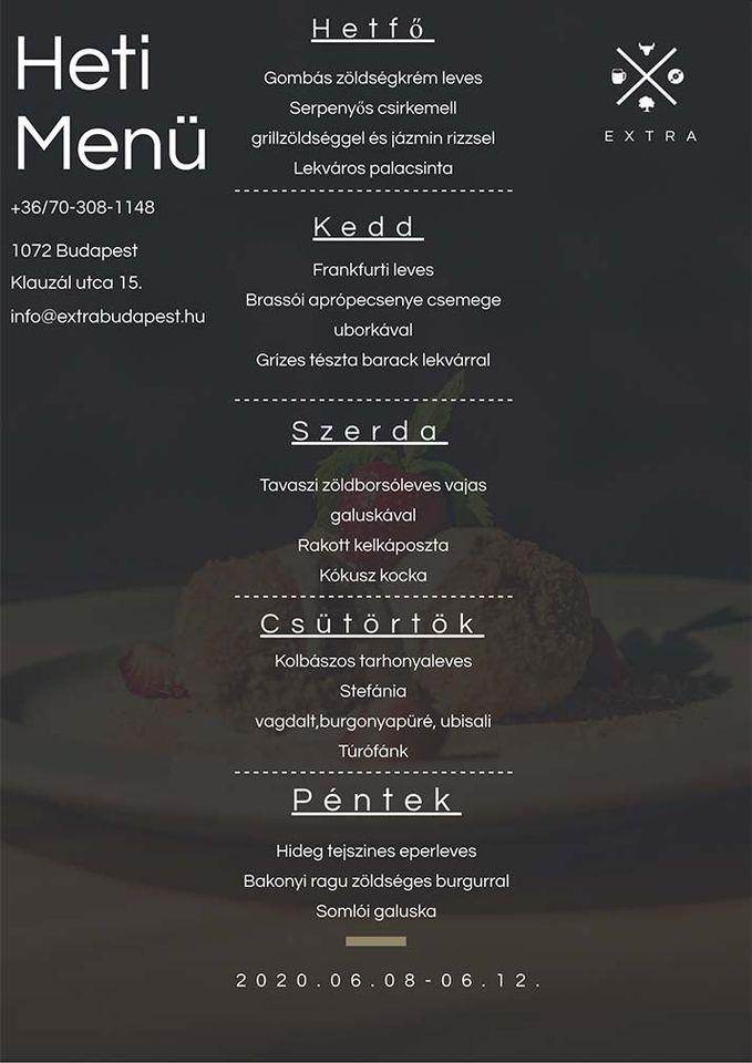 Menu at Extra pub & bar, Budapest