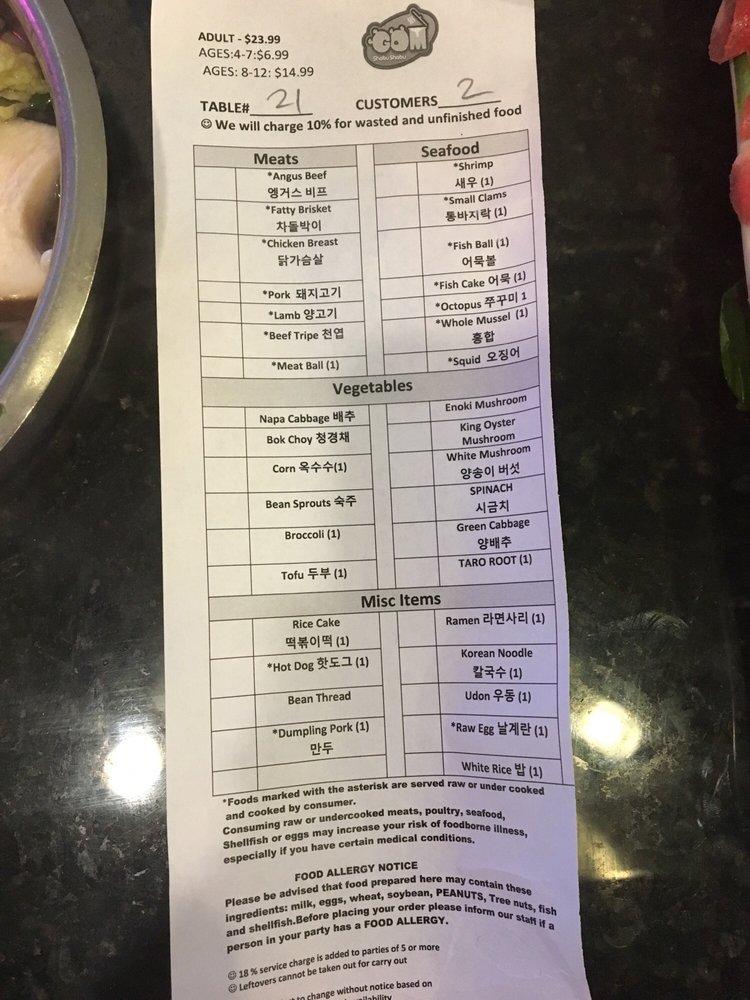 Menu at Gom Shabu Shabu - Centreville restaurant, Centreville, Braddock ...